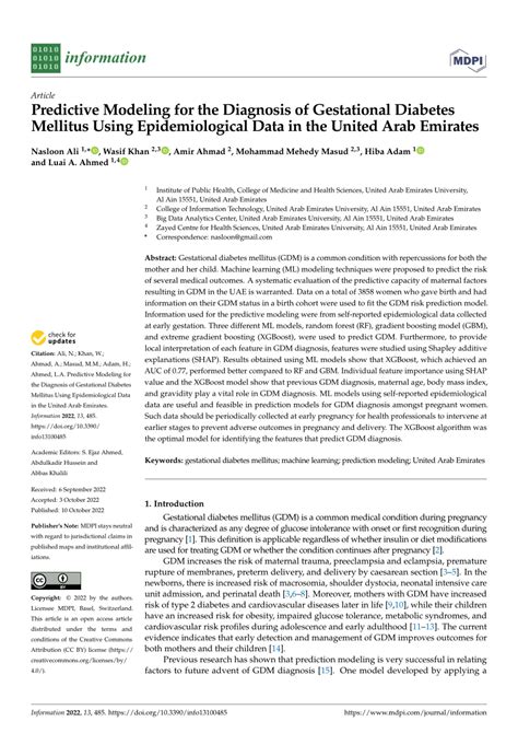 Pdf Predictive Modeling For The Diagnosis Of Gestational Diabetes Mellitus Using