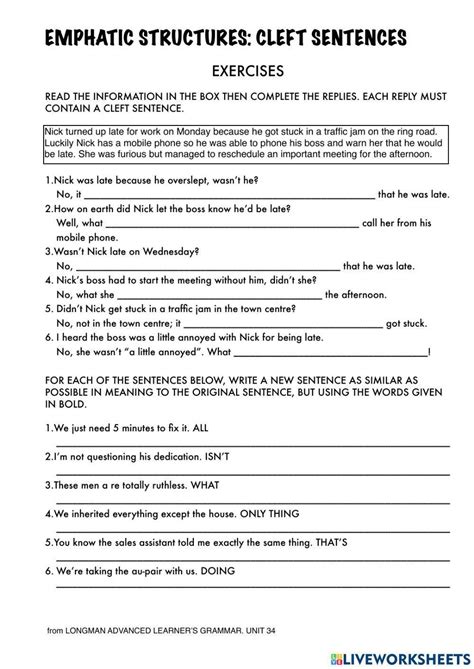 Cleft Sentences Rewrite Exercises