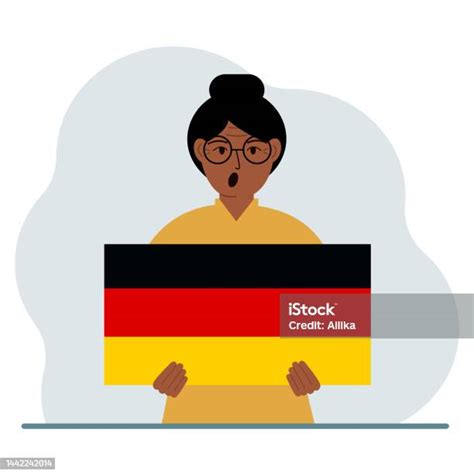 한 여자가 그의 손에 독일 국기를 들고 있습니다 시위 국경일 또는 애국심의 개념 국적 국경일에 대한 스톡 벡터 아트 및 기타 이미지 Istock