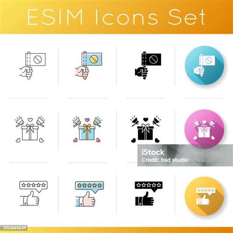 소셜 미디어 캠페인 아이콘 설정 활동가가 정지 표지판으로 깃발을 들고 있다 제품 프로모션 만족해 하다 만족도 수준입니다 선형 검정 색 및 Rgb 색상 스타일 격리된 벡터