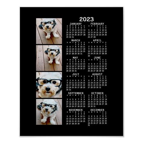 2023 Calendar With 4 Photo Collage Black Poster Zazzle Photo