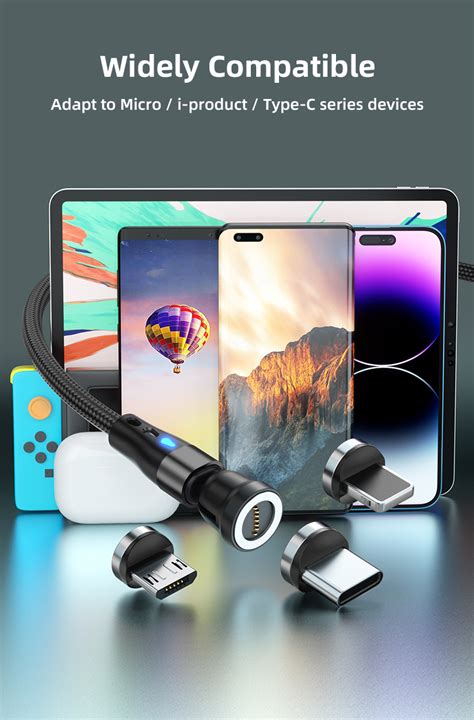 540 Cable Magnetic Usb 3 In 1 Fast Charging Cable L Shape And Straight 3a