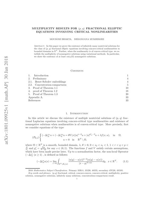 Pdf Multiplicity Results For P Q Fractional Elliptic Equations Involving Critical