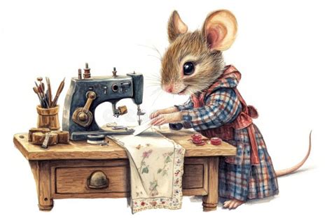 Mouse Tailor Crafting Cozy Dress Stock Illustration Illustration Of