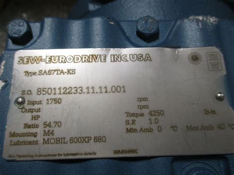 Sew Eurodrive Gearbox Sa67ta Ks Etech Surplus