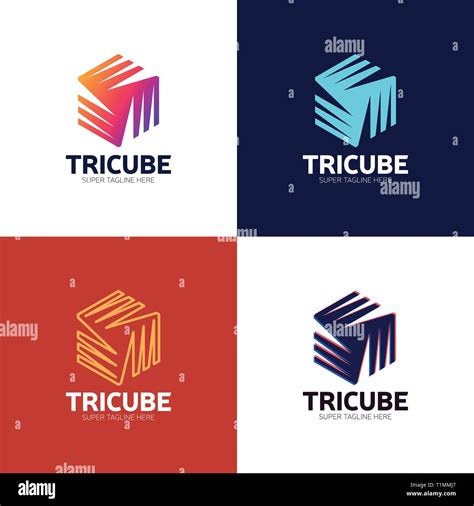 Tech Cube Logo Design Template Vector Hexagon Logotype Illustration With Stripe Graphic Modern