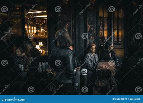 Crowded Left Bank Cafe And Wine Bar In Paris France Editorial Photo