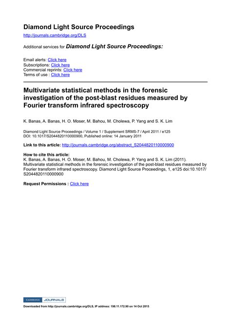 Pdf Multivariate Statistical Methods In The Forensic Investigation Of The Post Blast Residues