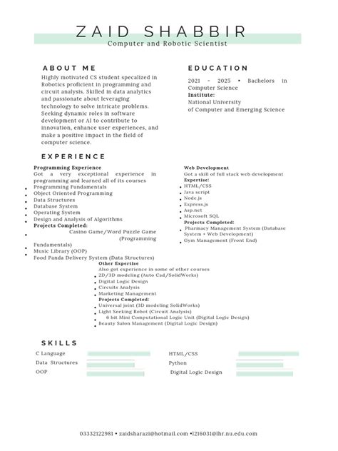 Zaid Shabbir Computer And Robotic Scientist Pdf Computer Programming Web Development