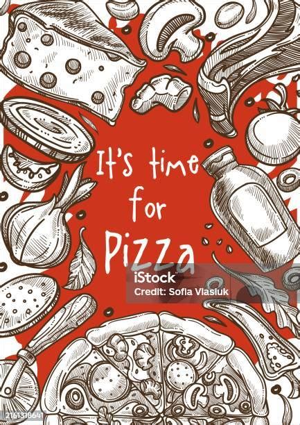 피자 재료 스케치 프레임 피자 가게 포스터 이탈리아 요리 고기에 대한 스톡 벡터 아트 및 기타 이미지 고기 레스토랑