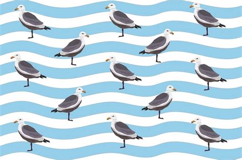 파도와 갈매기 질감 배경 여름 프리미엄 벡터