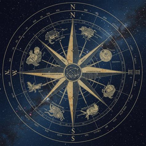 A Celestial Compass Rose Featuring A Detailed Star Map Against A Starry