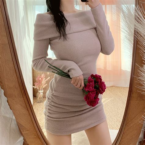 남심저격빵야 ♥청순섹시글램 어깨 미인 오프숄더 니트 원피스 에이블리