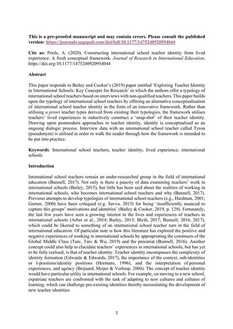 Pdf Constructing International School Teacher Identity From Lived