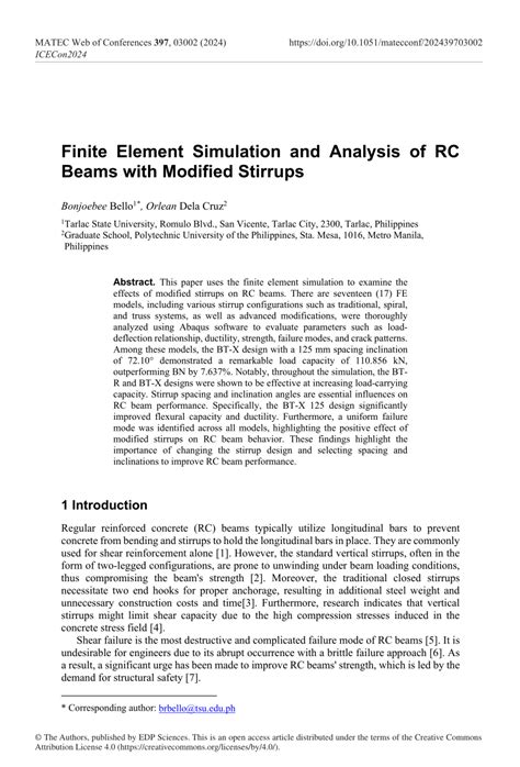 Pdf Finite Element Simulation And Analysis Of Rc Beams With Modified Stirrups
