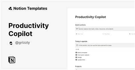 Productivity Copilot Template By Notion Grizzly Notion Marketplace