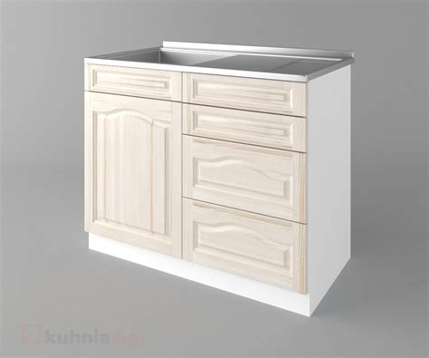 Долен кухненски шкаф с мивка с четири работещи чекмеджета с височина