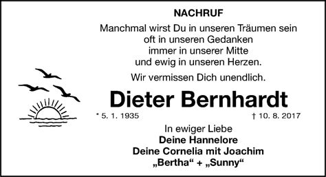 Traueranzeigen Von Dieter Bernhardt Trauer Nn De