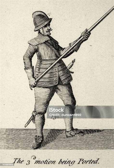 영국 군인 파이크맨 포팅 중인 파이크 군사 역사 무기 17세기 전쟁 17세기에 대한 스톡 벡터 아트 및 기타 이미지 17세기 17세기 스타일 Civil War