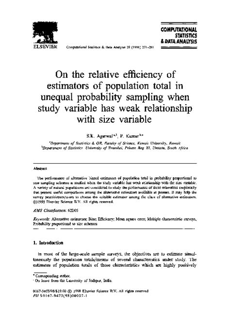 Pdf On The Relative Efficiency Of Estimators Of Population Total In