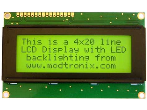 lcd 4x20 black characters yellow green backlight modtronix