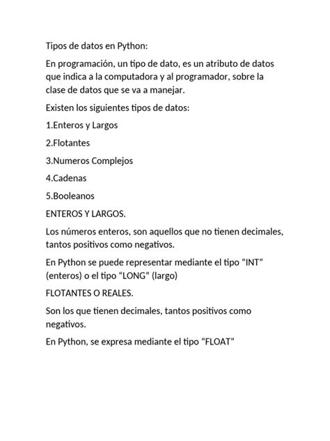 Tipos De Datos En Python Pdf