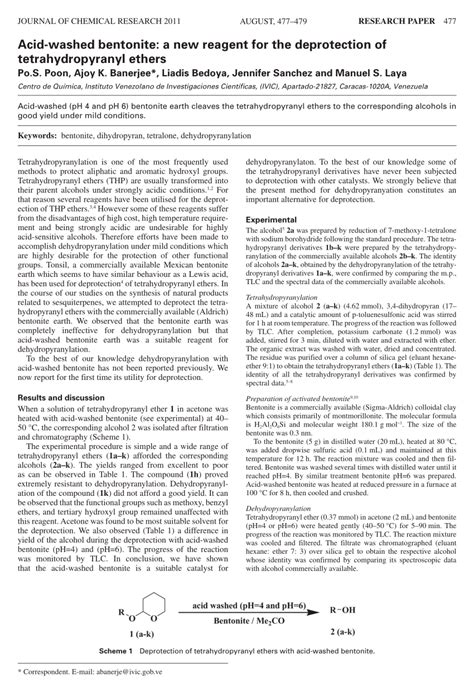 Pdf Cheminform Abstract Acid Washed Bentonite A New Reagent For The Deprotection Of
