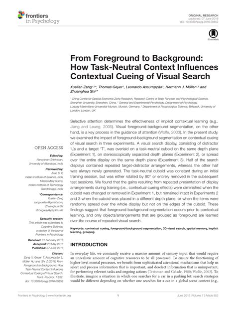 Pdf From Foreground To Background How Task Neutral Context Influences Contextual Cueing Of