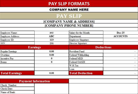 Payslip Formats Excel Word Template