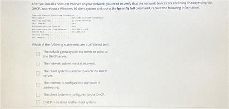 Solved After You Install A New DHCP Server On Your Network Chegg