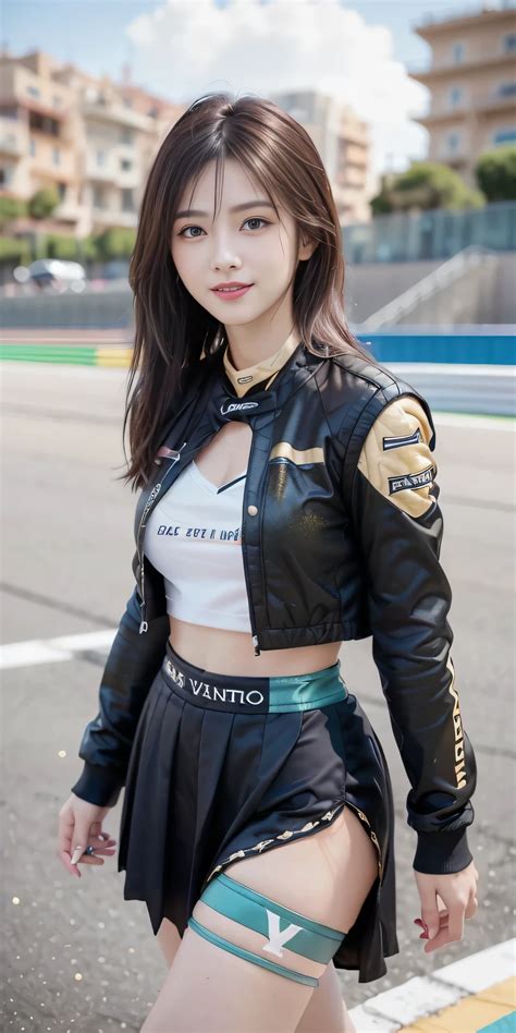 A Woman In A Leather Jacket And Skirt Posing For A Picture Seaart Ai