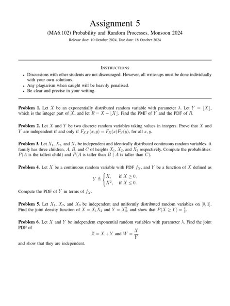 Probability Assignment Random Processes Pdf