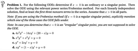 solved problem 1 for the following odes determine if x 0