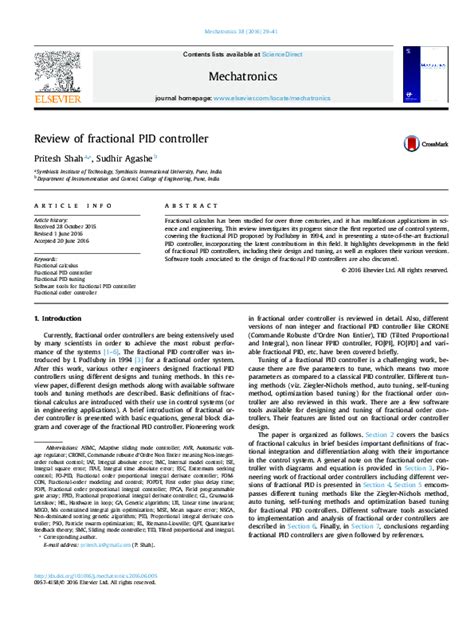 Pdf Review Of Fractional Pid Controller