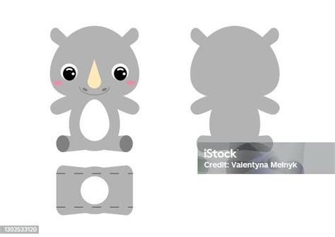 Diy 귀여운 코뿔소 초콜릿 계란 홀더 템플릿 부활절 달걀소매 종이 상자 인쇄 가능한 색상 구성표입니다 레이저 절단 벡터 템플릿 격리 된 포장 디자인 그림 Diy에 대한