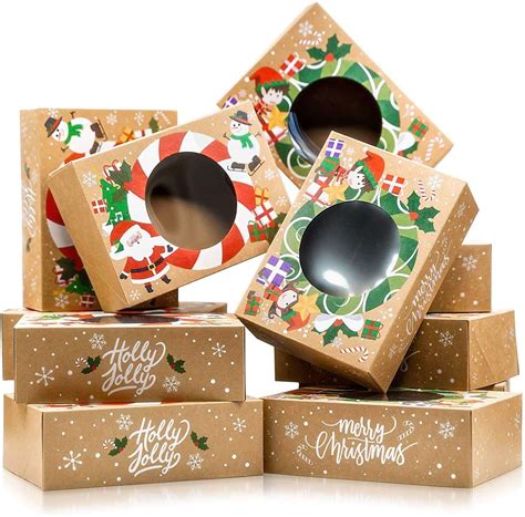 Christmas Cookie Boxes Bulk 12 Pack Kraft Large Holiday Christmas Food Bakery Treat Boxes