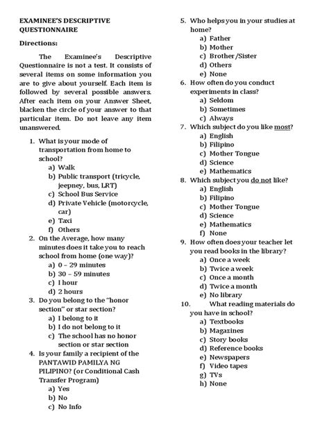 An Examinees Personal And Academic Background A Descriptive