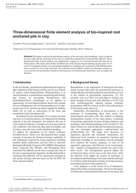 Pdf Three Dimensional Finite Element Analysis Of Bio Inspired Root Anchored Pile In Clay