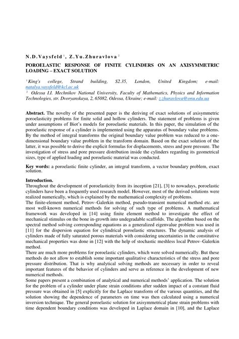 Pdf Poroelastic Response Of Finite Cylinders On An Axisymmetric