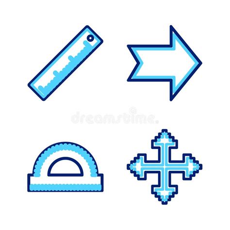 set line pixel arrows in four directions protractor grid arrow and