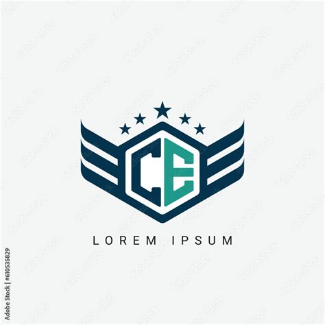 Alphabet Letter Ce Ec C E Logo Hexagon Shape Concept With Wings Ornament Silhouette Stock