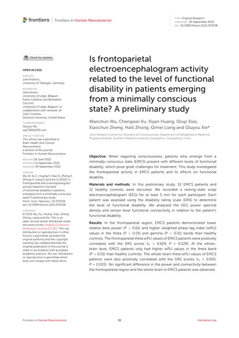 Pdf Is Frontoparietal Electroencephalogram Activity Related To The