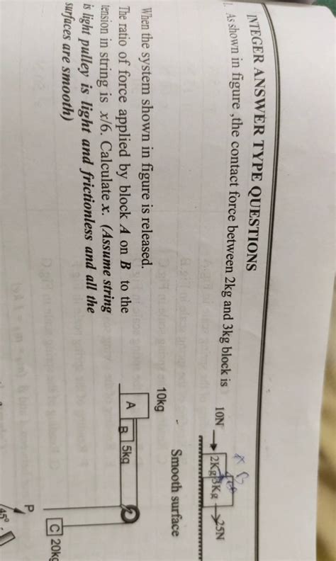 Integer Answer Type Questions 1 As Shown In Figure The Contact Force Be