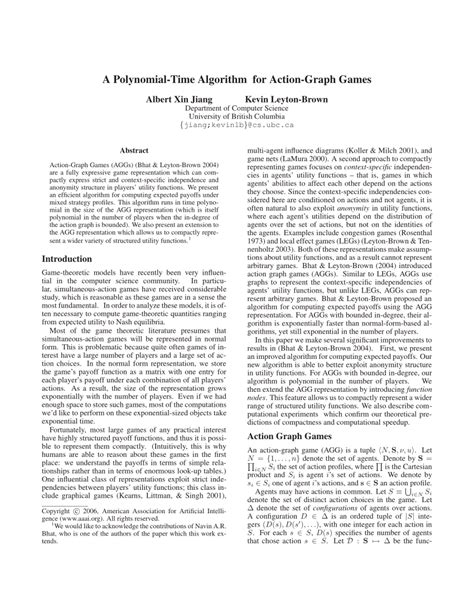 Pdf A Polynomial Time Algorithm For Action Graph Games