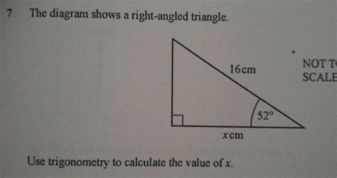 7 the diagram shows a right angled triangle not t scale use