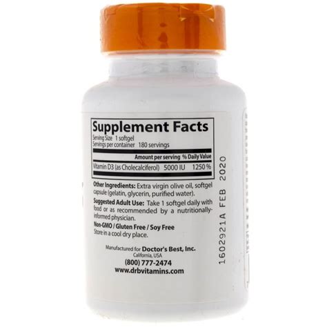 Хранителна добавка Doctors Best Витамин D3 5000 Iu 180 капсули Emag Bg