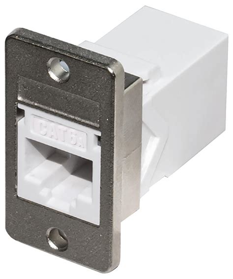 Cat6A Female To Female UTP Panel Mount Keystone Coupler White Rear Outlet 90 To Front Outlet