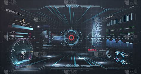 虚拟现实。未来的vr平视显示设计。科幻头盔hud Guiui。未来显示与数据，速度计和统计面板。