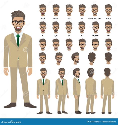 商人动画卡通人物 正面，侧面，背面，3 4视图字符矢量图 向量例证 插画 包括有 题头 字符 183744276