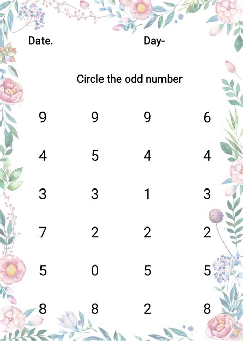 Circle The Odd Number Printable PDF Template
